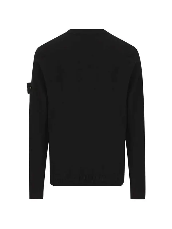 Stone Island Crew Neck Virgin Wool Sweatshirt With Logo Patch - Black