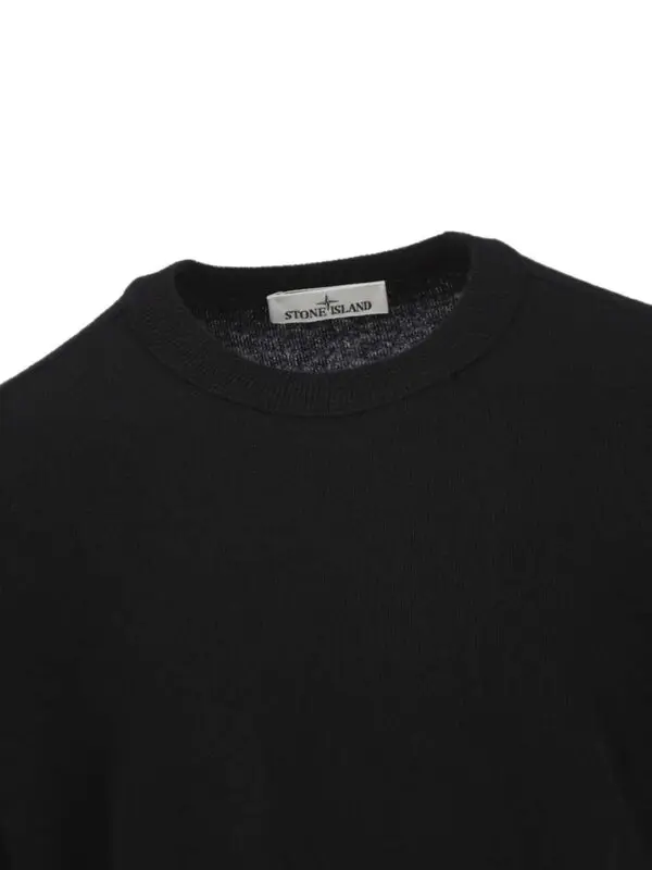 Stone Island Crew Neck Virgin Wool Sweatshirt With Logo Patch - Black
