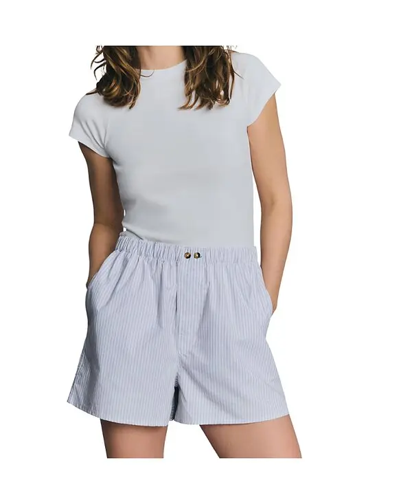 PIGLET IN BED Stripe Cotton Boxer Shorts - Sky Blue