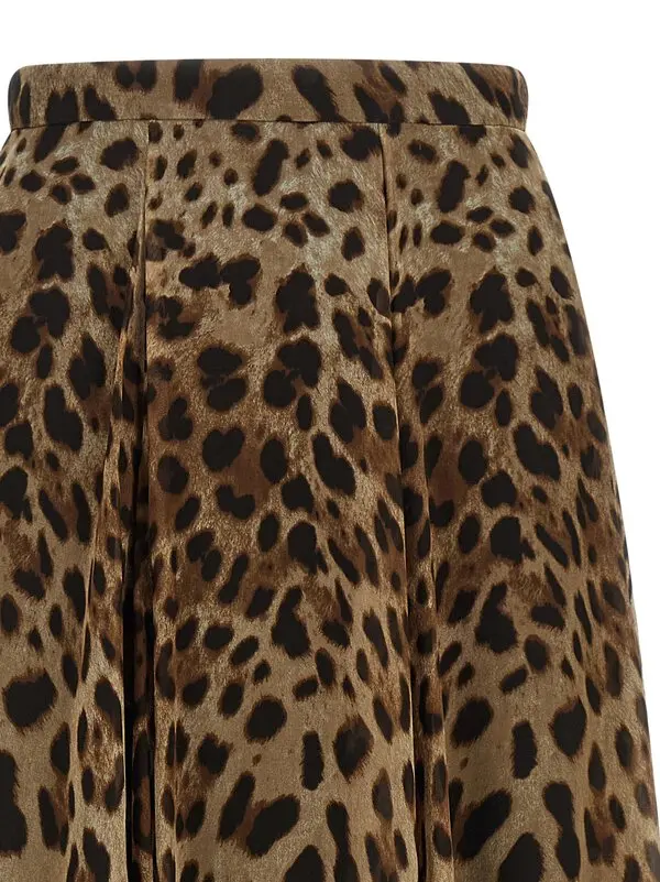 Dolce & Gabbana Leo' Print Silk Chiffon Skirt - Brown