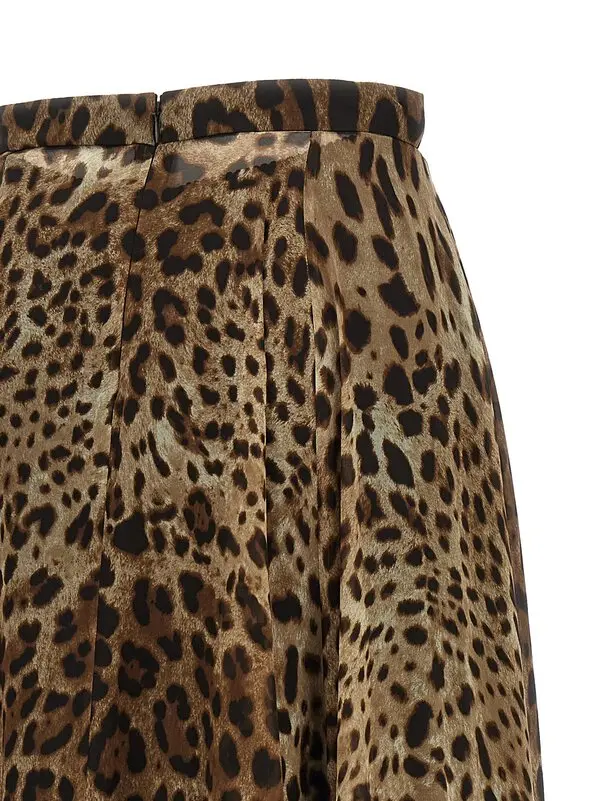 Dolce & Gabbana Leo' Print Silk Chiffon Skirt - Brown