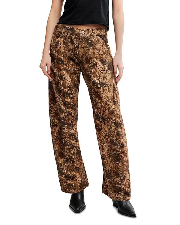 Free People Fable Low Rise Print Bowed Jeans - Chocolate