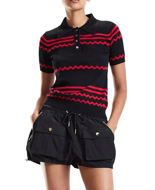Cynthia Rowley Ziggy Cropped Knit Polo - Black