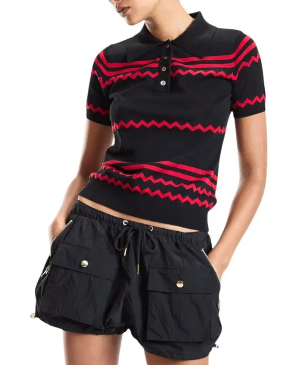 Cynthia Rowley Ziggy Cropped Knit Polo - Black