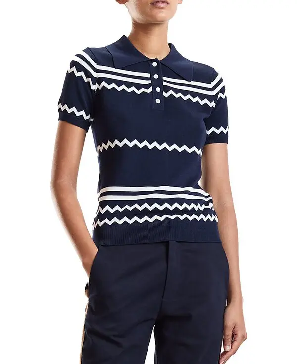 Cynthia Rowley Ziggy Cropped Knit Polo - Navy
