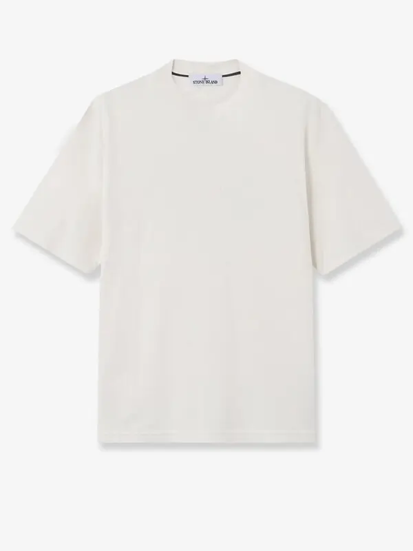 Stone Island Cotton Tshirt With Toneontone Logo Print On The Front - White