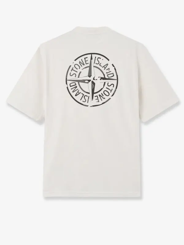 Stone Island Cotton Tshirt With Toneontone Logo Print On The Front