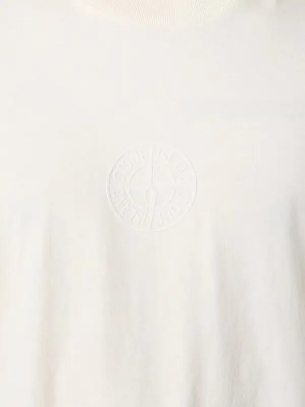 Stone Island Cotton Tshirt With Toneontone Logo Print On The Front