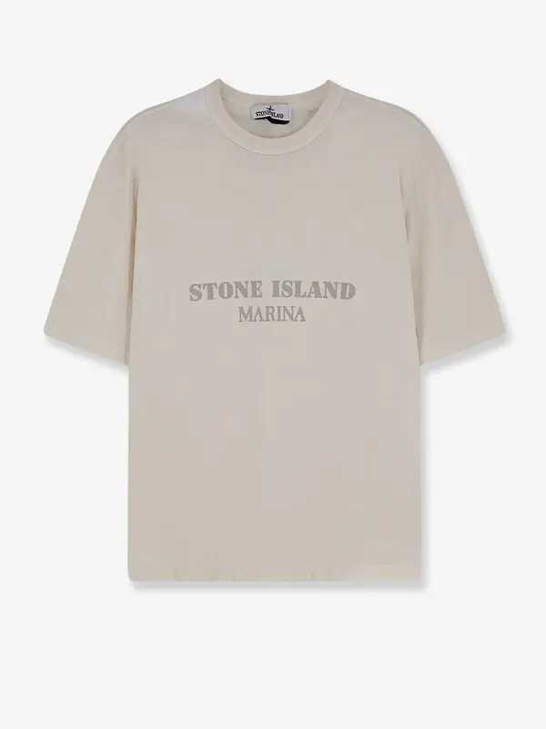 Stone Island Cotton Tshirt With Front Logo Print - Beige