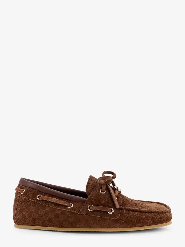 Gucci Suede Loafers With Allover Gg Logo - Brown