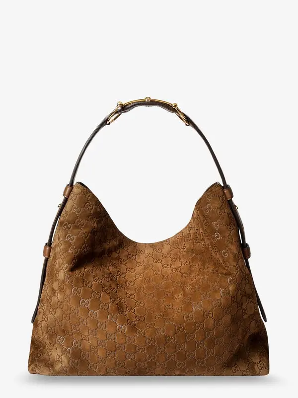 Gucci Beatrix Suede Shoulder Bag With Allover Gg Logo