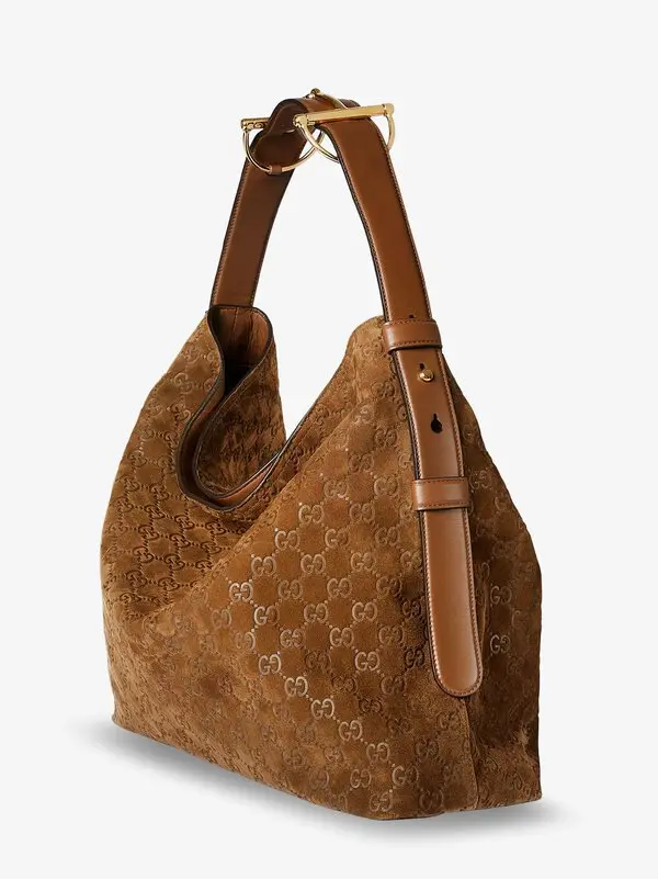 Gucci Beatrix Suede Shoulder Bag With Allover Gg Logo