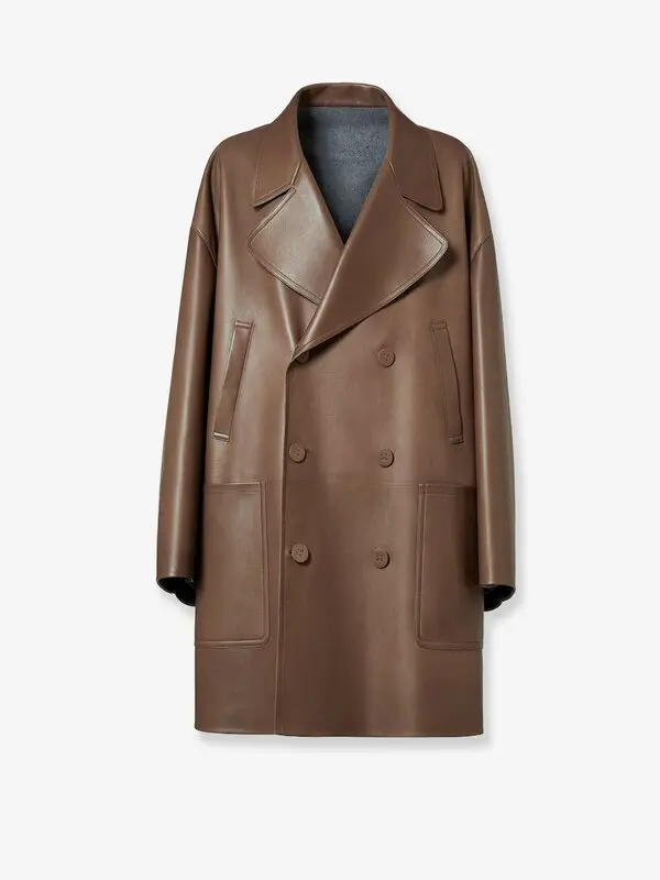 Fendi Doublebreasted Leather Coat - Brown