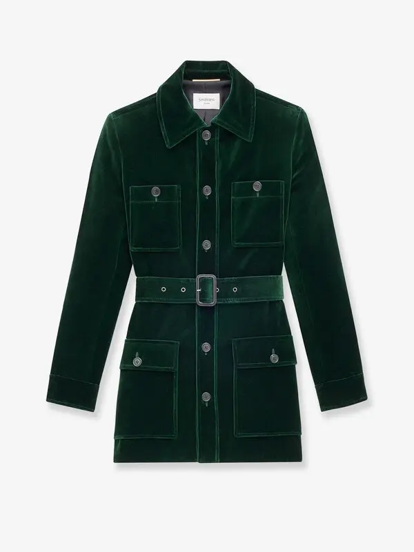 Saint Laurent Sahariana Velvet Blazer - Green