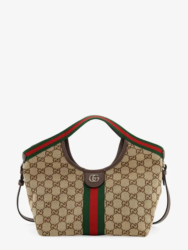 Gucci Giglio Gg Supreme Fabric And Leather Tote Bag - Beige