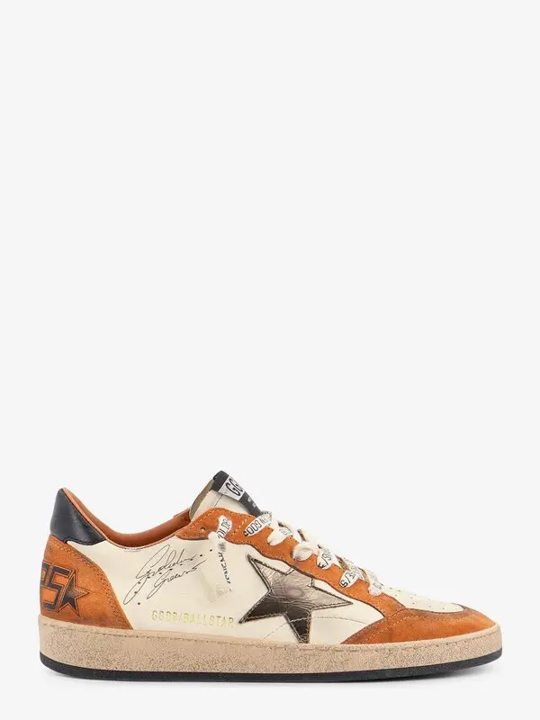 GOLDEN GOOSE Ballstar Sneakers In Suede And Leather With Iconic Side Logo - Orange