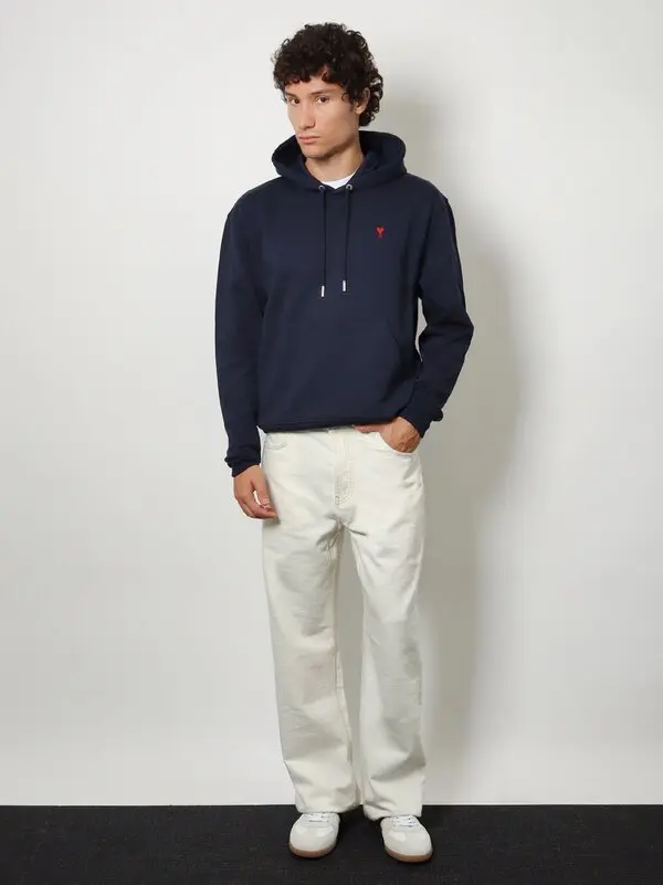 AMI Paris Cotton Hooded Sweatshirt - Blue