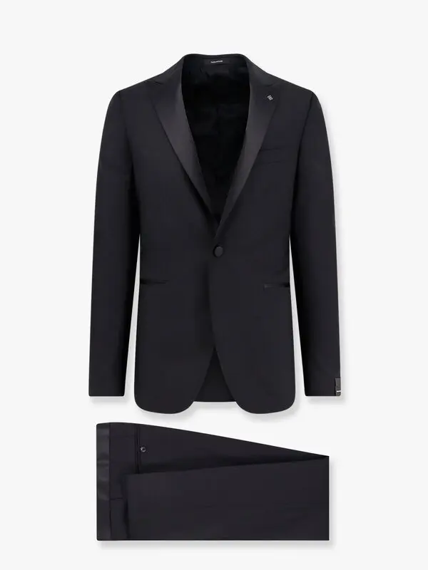 Tagliatore Virgin Wool Tuxedo With Iconic Brooch - Black