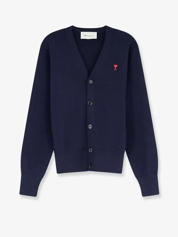 AMI Paris Wool Cardigan With Iconic Embroidery
