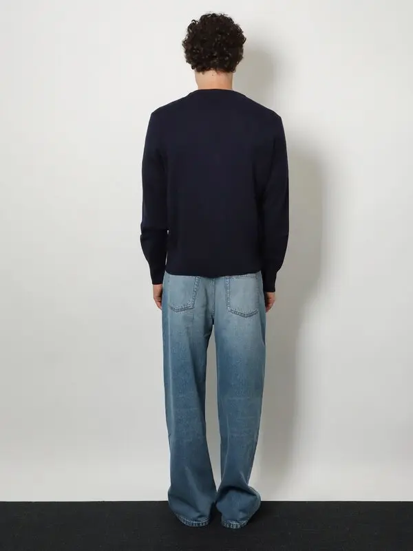 AMI Paris Wool Cardigan With Embroidered Detail - Blue