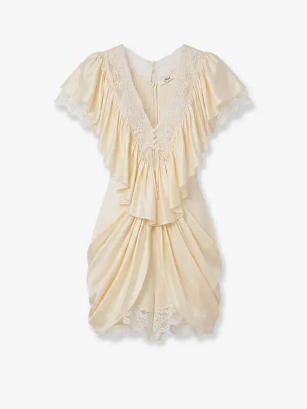 Chloé Silk Jumpsuit With Lace Details - Beige
