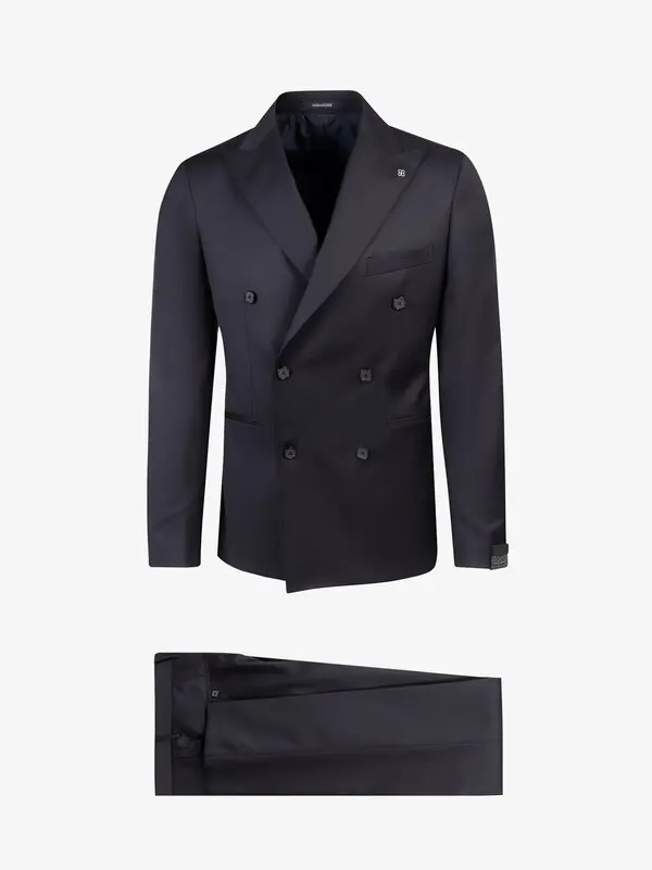 Tagliatore Virgin Wool Tuxedo With Removable Brooch - Blue