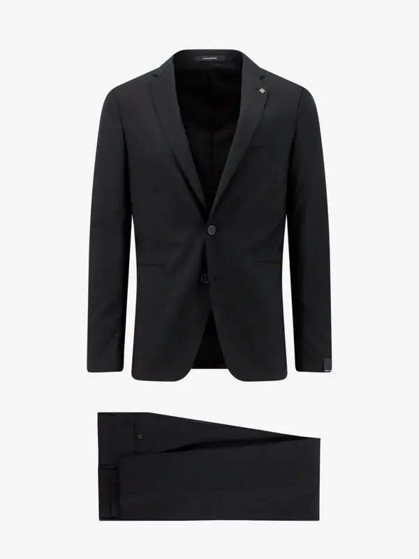 Tagliatore Virgin Wool Suit With Removable Iconic Brooch - Black