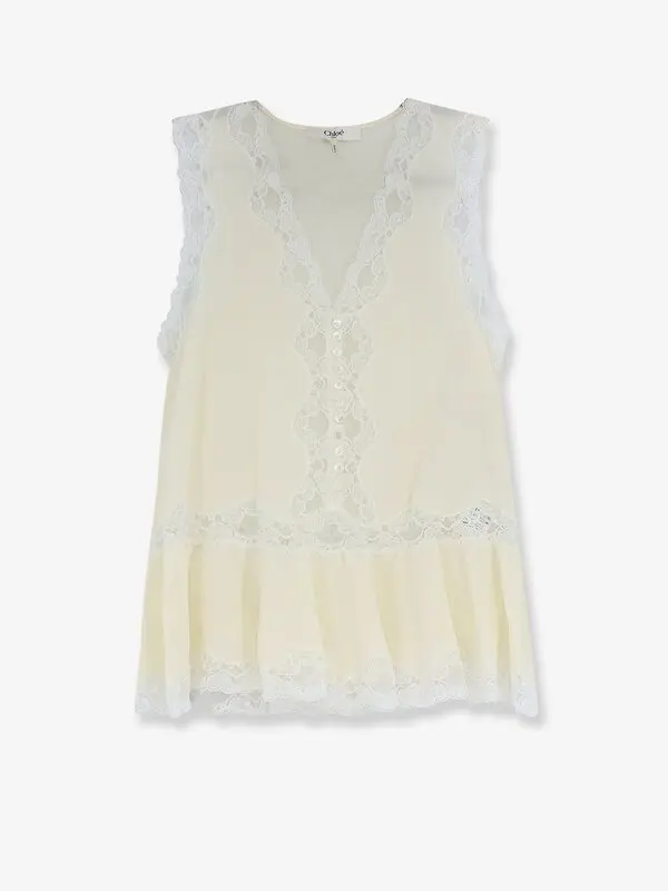 Chloé Silk Top With Lace Inserts