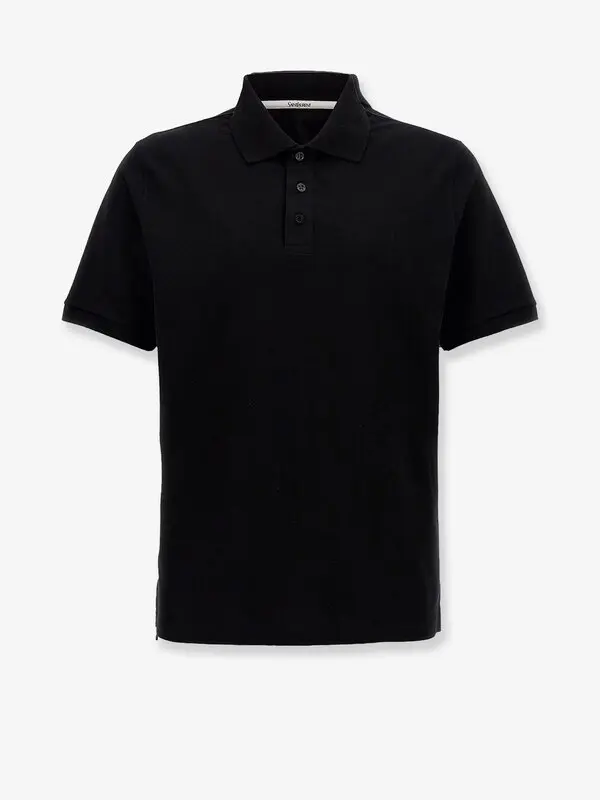 Saint Laurent Cotton Blend Polo Shirt With Cassandre Embroidery - Black