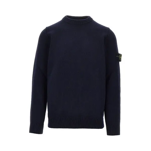 Stone Island Knitted Weater With Logo Badge - Blue
