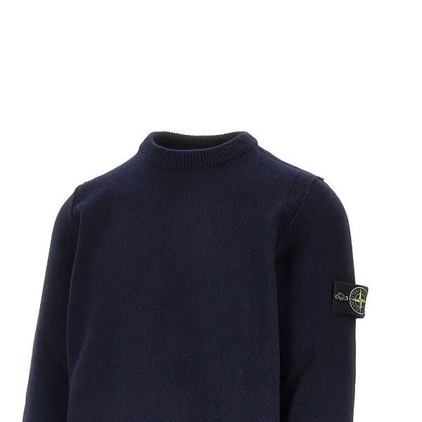 Stone Island Virgin Wool-blend Sweater With Logo Badge - Blue