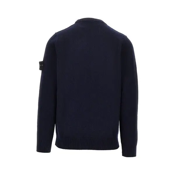 Stone Island Virgin Wool-blend Sweater With Logo Badge - Blue