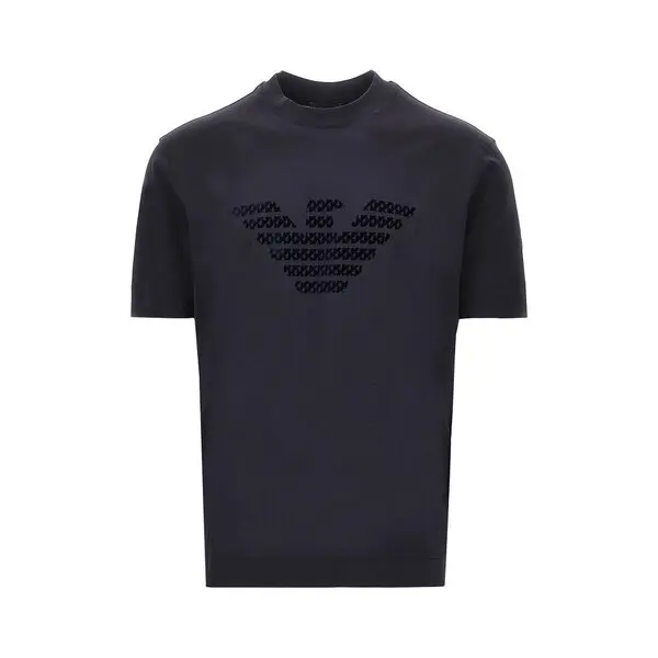 Emporio Armani Lyocell And Cotton Blend T-hirt With Logo - Blue