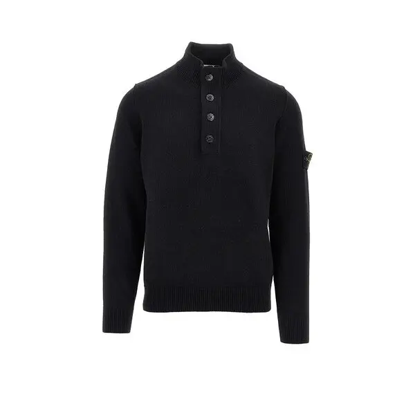Stone Island Virgin Wool Blend Knit Sweater With Logo Badge