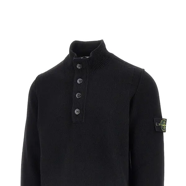 Stone Island Virgin Wool Blend Knit Sweater With Logo Badge