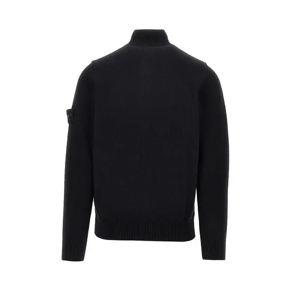 Stone Island Virgin Wool Blend Knit Sweater With Logo Badge