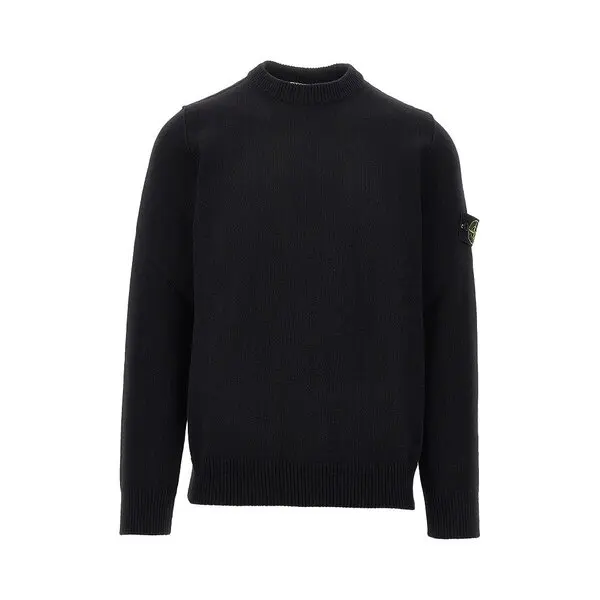 Stone Island Knitted Weater With Logo Badge - Black