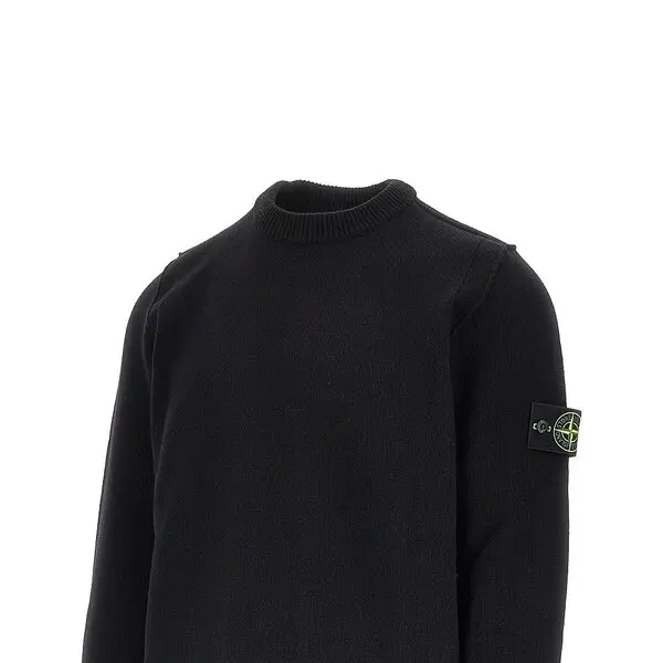 Stone Island Virgin Wool-blend Knit Sweater With Logo Badge - Black