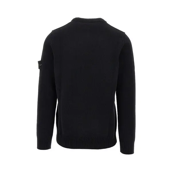 Stone Island Virgin Wool-blend Knit Sweater With Logo Badge - Black