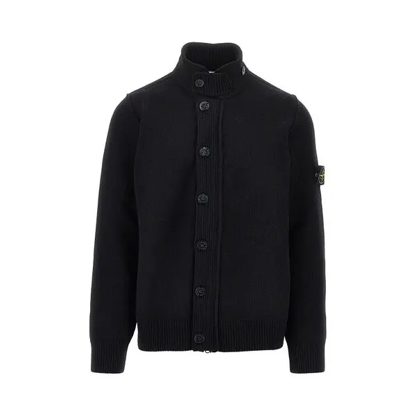 Stone Island Knitted Cardigan With Logo Badge