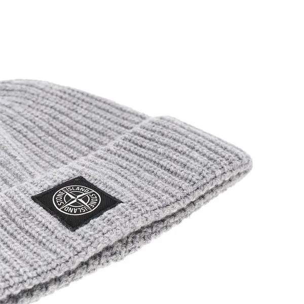 Stone Island Virgin Wool Beanie Hat With Logo Patch