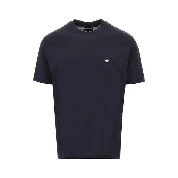 Emporio Armani Lyocell And Cotton Blend T-hirt With Logo - Blue