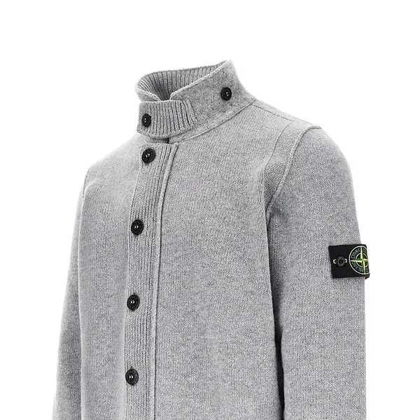 Stone Island Knitted Cardigan With Logo Badge