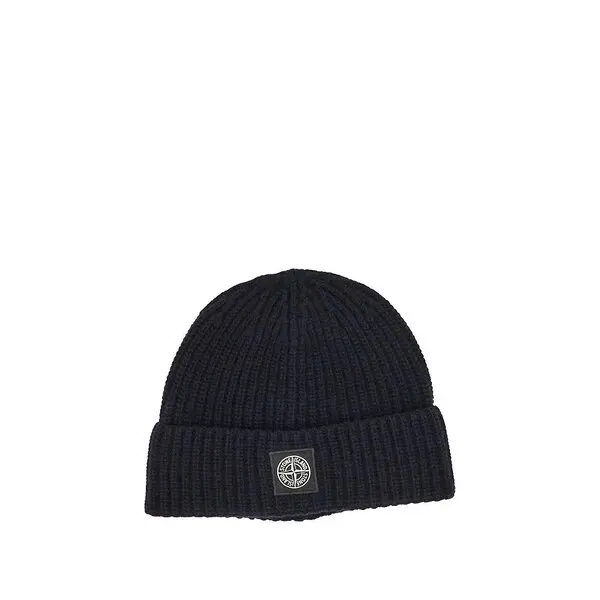 Stone Island Virgin Wool Beanie Hat With Logo Patch - Blue