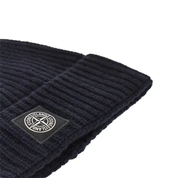 Stone Island Virgin Wool Beanie Hat With Logo Patch