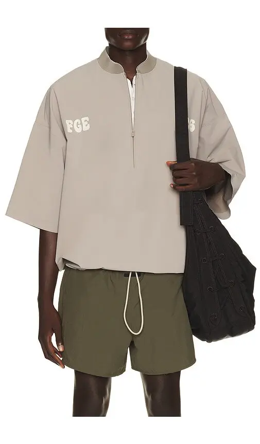 Fear Of God Half Zip Baseball Shirt In Grey - Seal