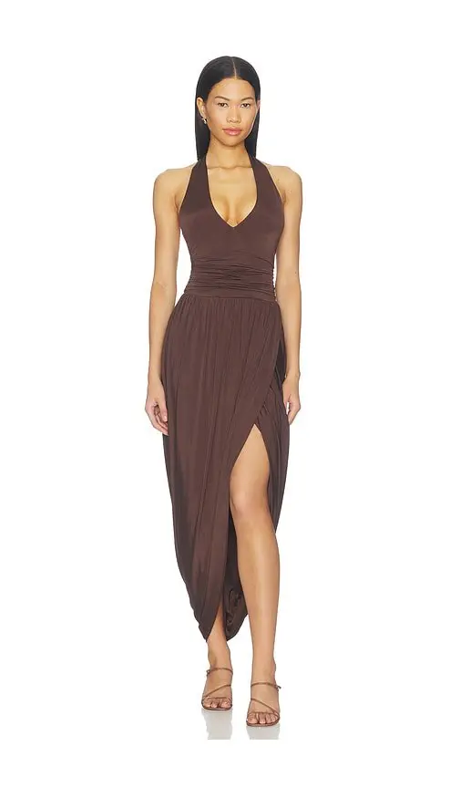 Amanda Uprichard Rosado Midi Dress In Brown - Cocoa