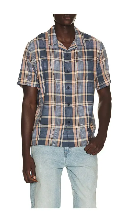 Vince Prine Plaid Cotton Blend Cabana Shirt In Blue - Prussian Blue Combo