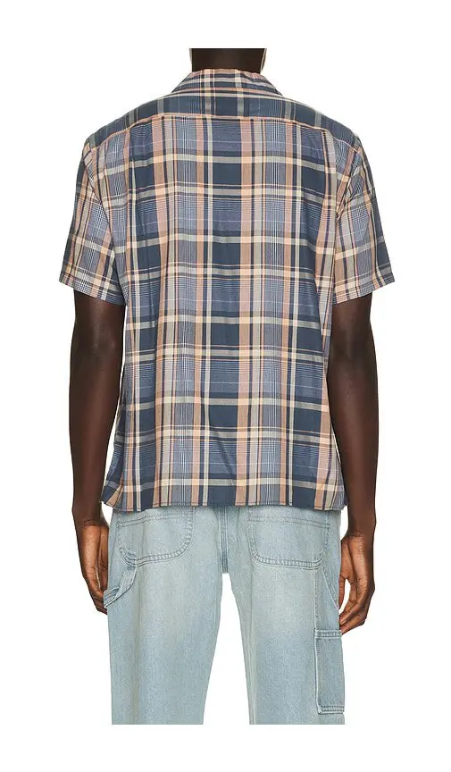Vince Prine Plaid Cotton Blend Cabana Shirt In Blue