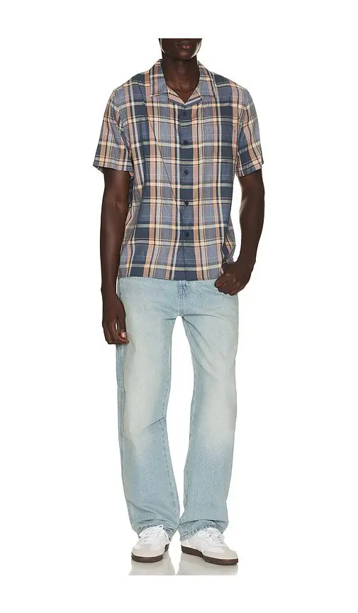 Vince Prine Plaid Cotton Blend Cabana Shirt In Blue